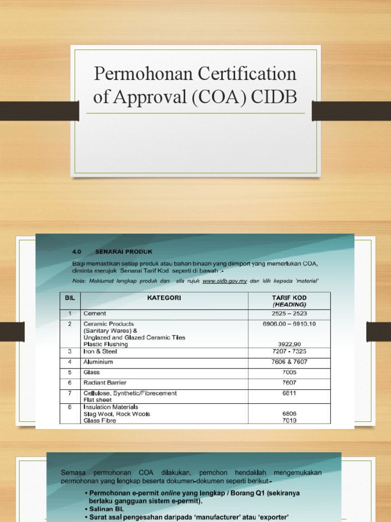 Permohonan Certification of Approval (COA) CIDB | PDF