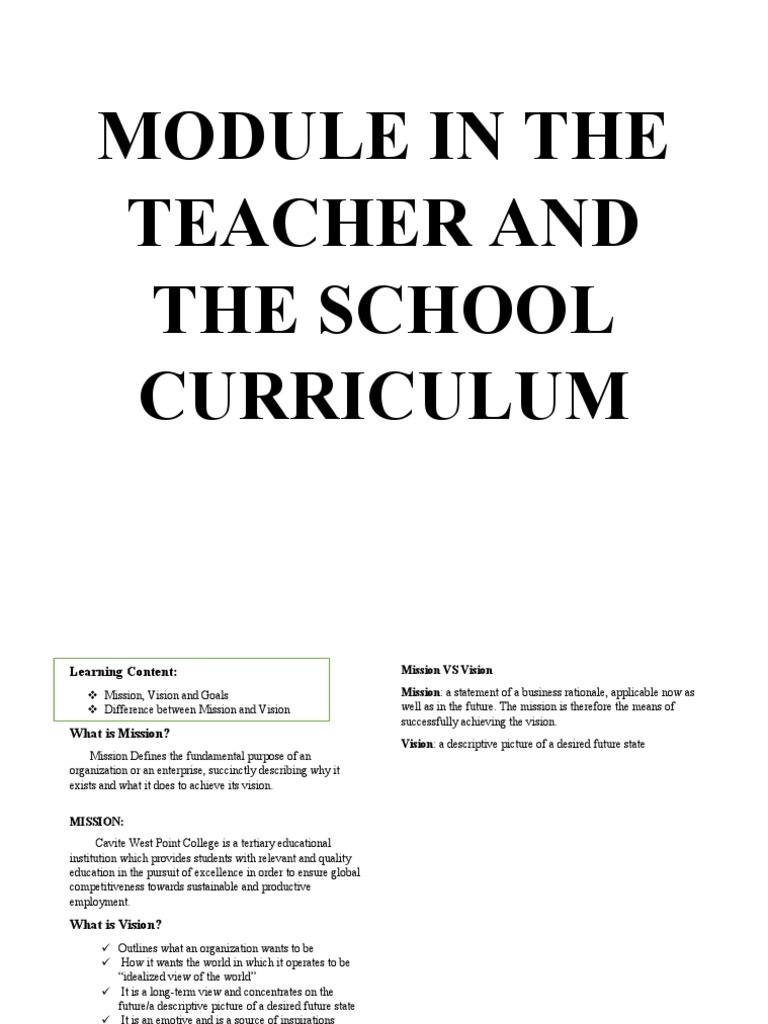 Module in The Teacher and The School Curriculum | PDF | Curriculum ...