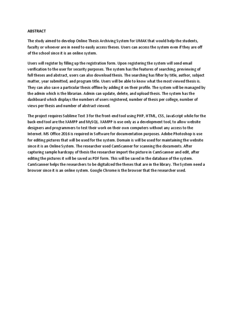 Online Thesis Archiving System for UMAK | PDF