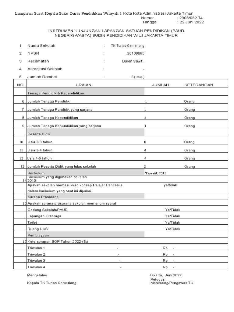 Format Monitoring TK | PDF