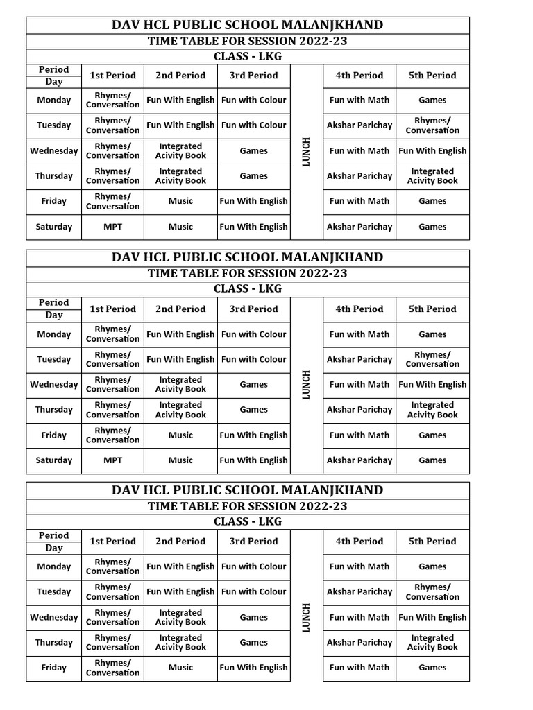 LKG Time Table | PDF
