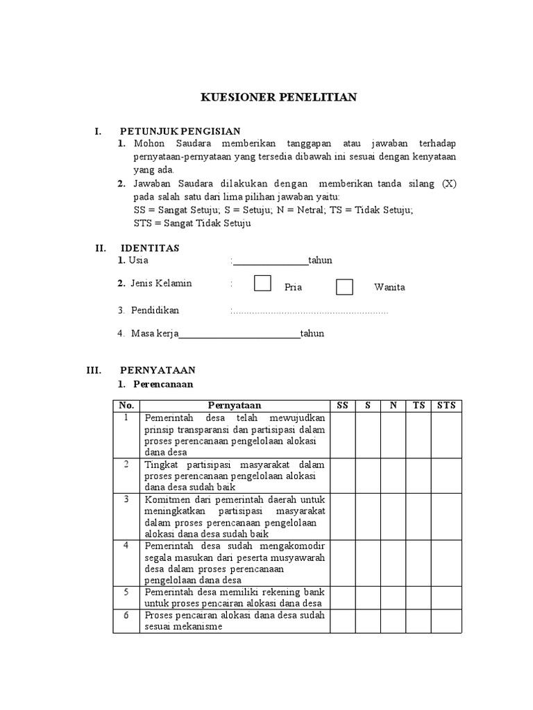 Contoh Kuesioner | PDF
