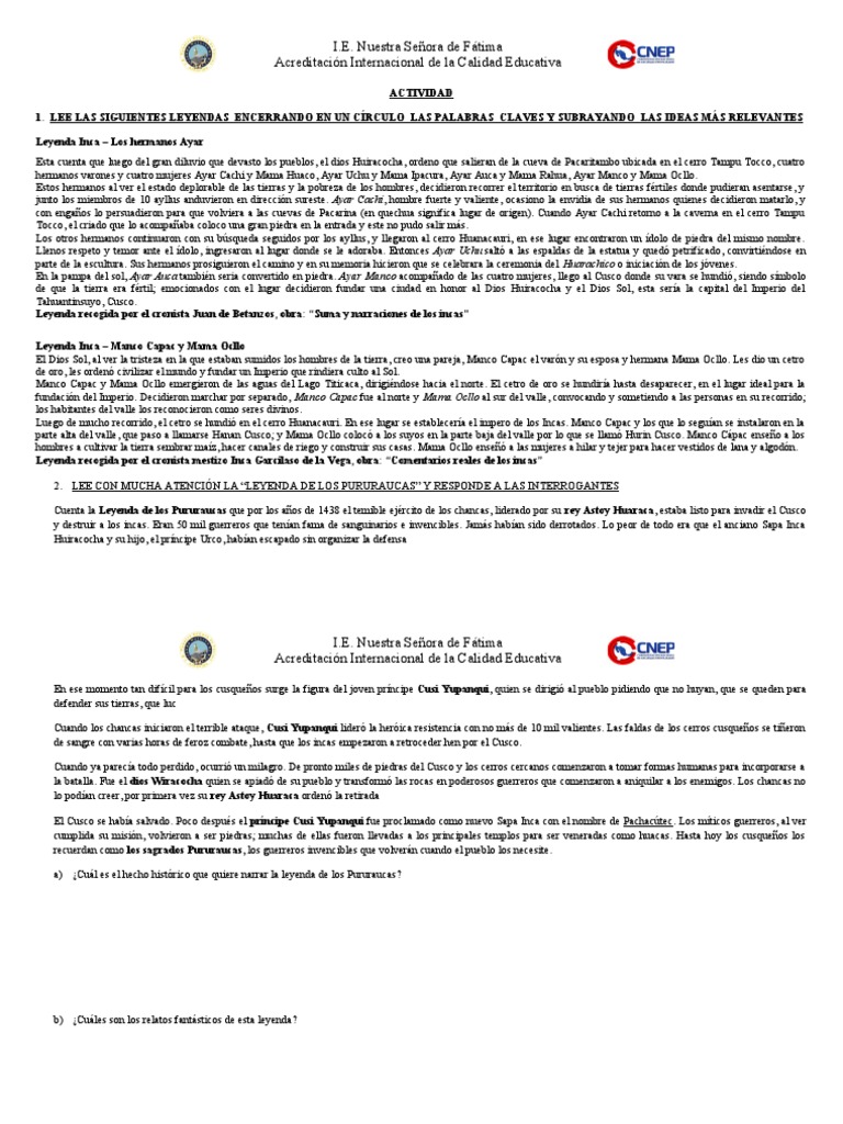 Lecturas Sobre Las Leyendas Del Origen de Los Incas | PDF | Imperio ...