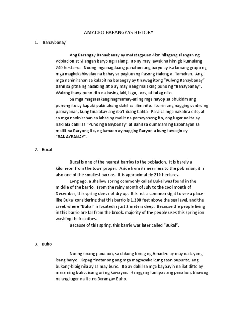 Amadeo Barangays History | PDF