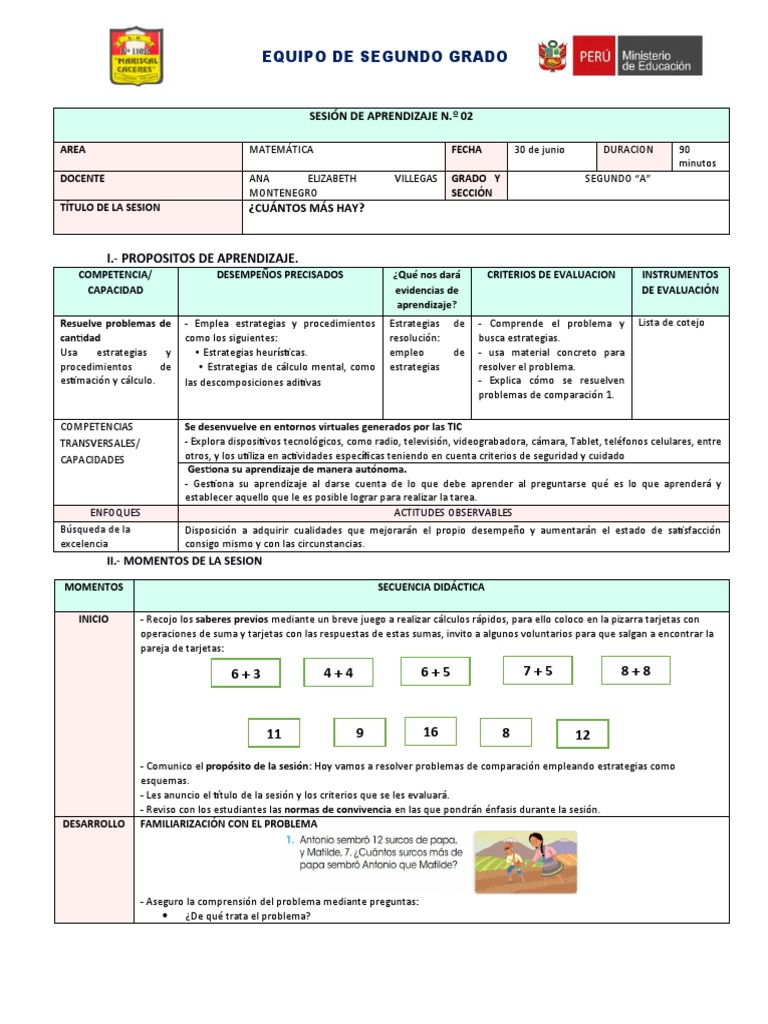 Equipo de Segundo Grado: I.-Propositos de Aprendizaje | Descargar ...