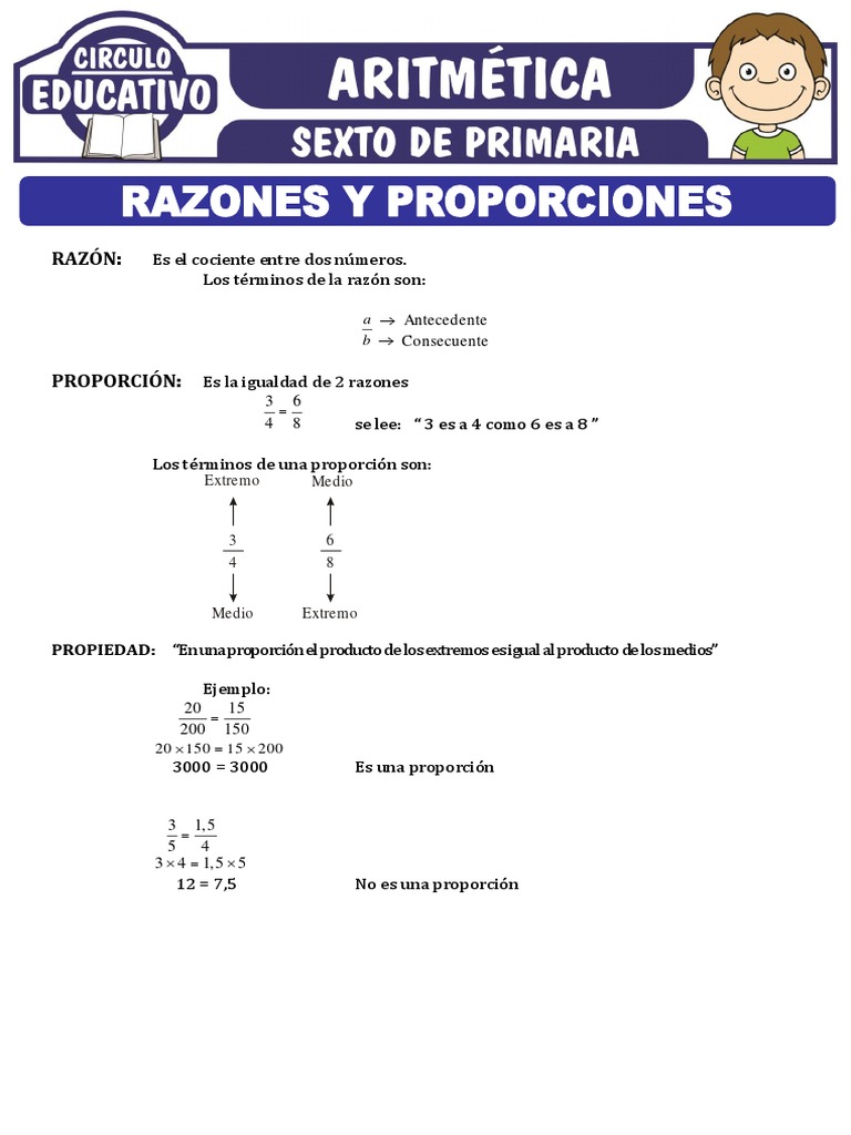 Ejercicios de Razones y Proporciones para Sexto de Primaria | PDF