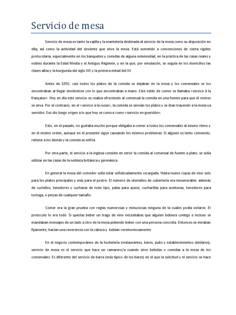 Definivion de Servicio de Mesa y Tipos | PDF | Cocinando | Alimentos