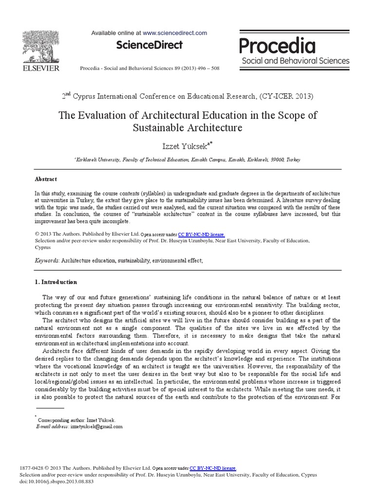 Sciencedirect: The Evaluation of Architectural Education in The Scope ...
