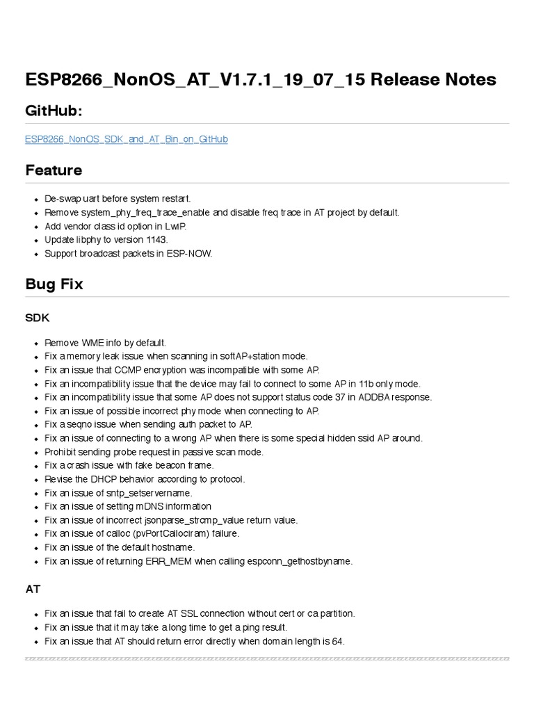 ESP8266 NonOS AT Release Note | PDF | Transmission Control Protocol | Transport Layer Security