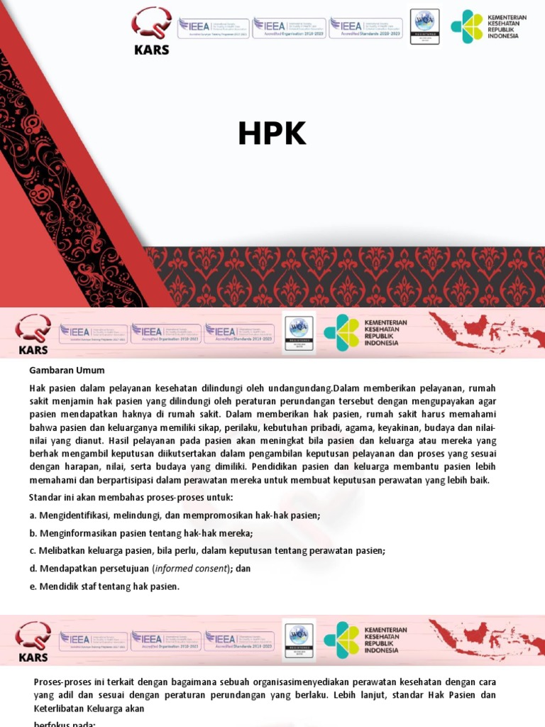 HPK Sesuai Standar Akreditasi RS Kementerian Kesehatan 2022 | PDF