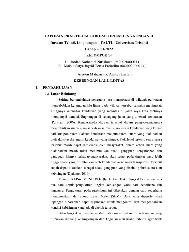 Kel.14 - Laporan Kebisingan Lalu Lintas | PDF | Teknologi & Rekayasa