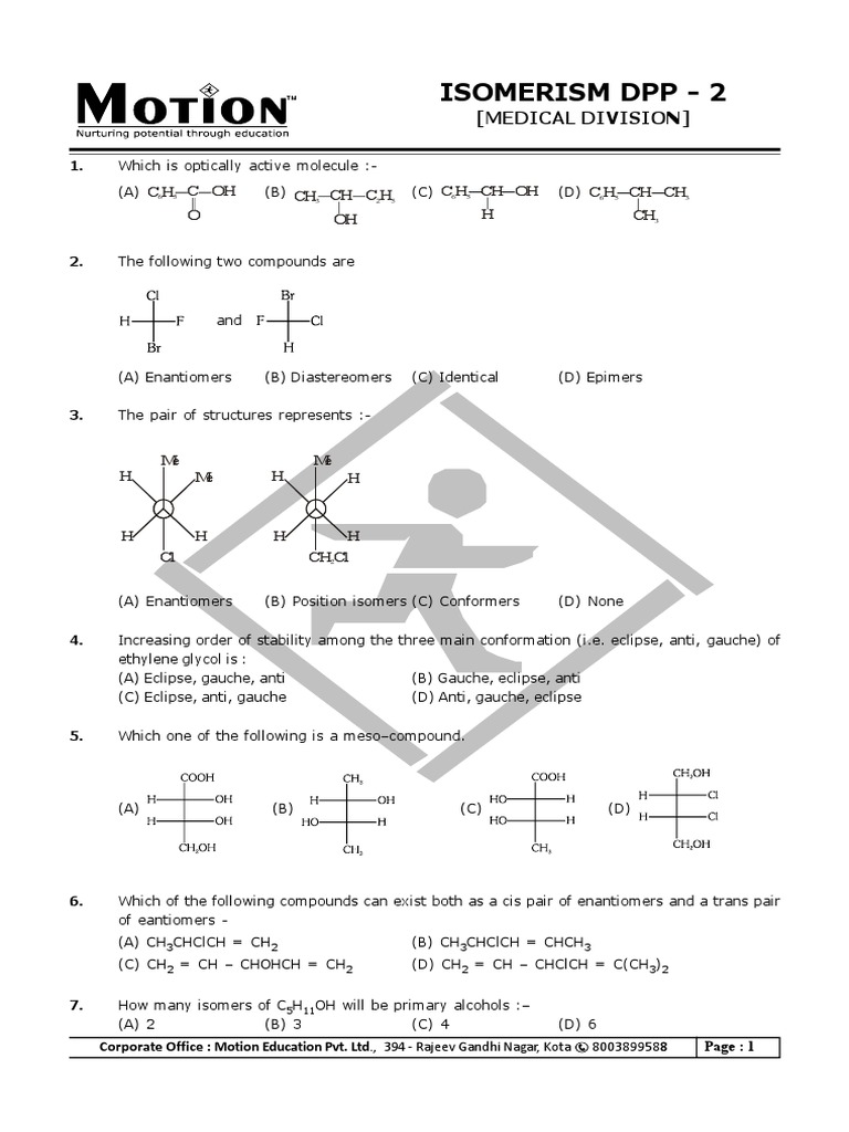 DPP 2 Ques Isomerism | PDF | Conformational Isomerism | Isomer