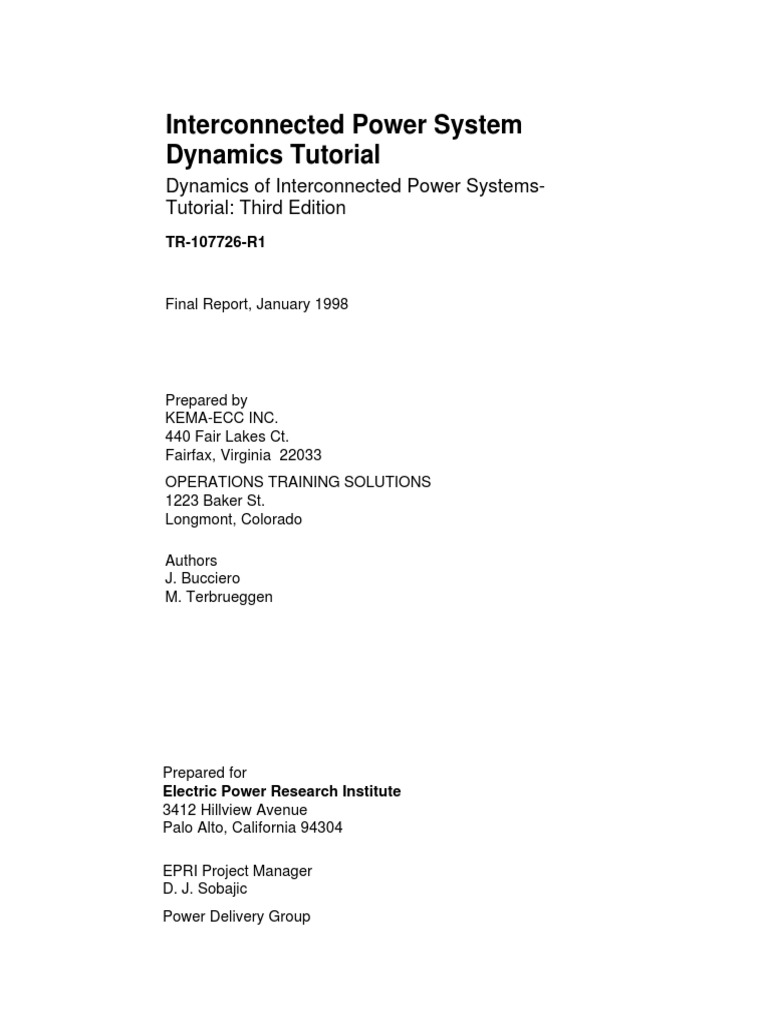 Tutorial-EPRI Interconected Power Systems Dynamics - 98 | PDF | Relay | Electric Power Transmission