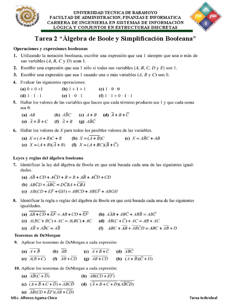 Tarea 2. Álgebra de Boole y Simplificación Booleana | PDF | Tecnología