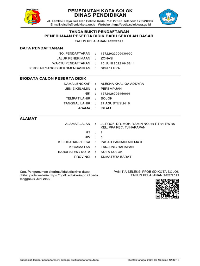 Tanda Bukti Pendaftaran PPDB SD Tahun-2022-2015-08-27-13722022000030000 ...