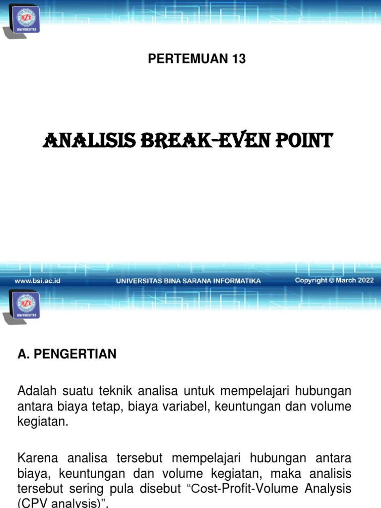 Analisis Break-Even Point: Pertemuan 13 | PDF
