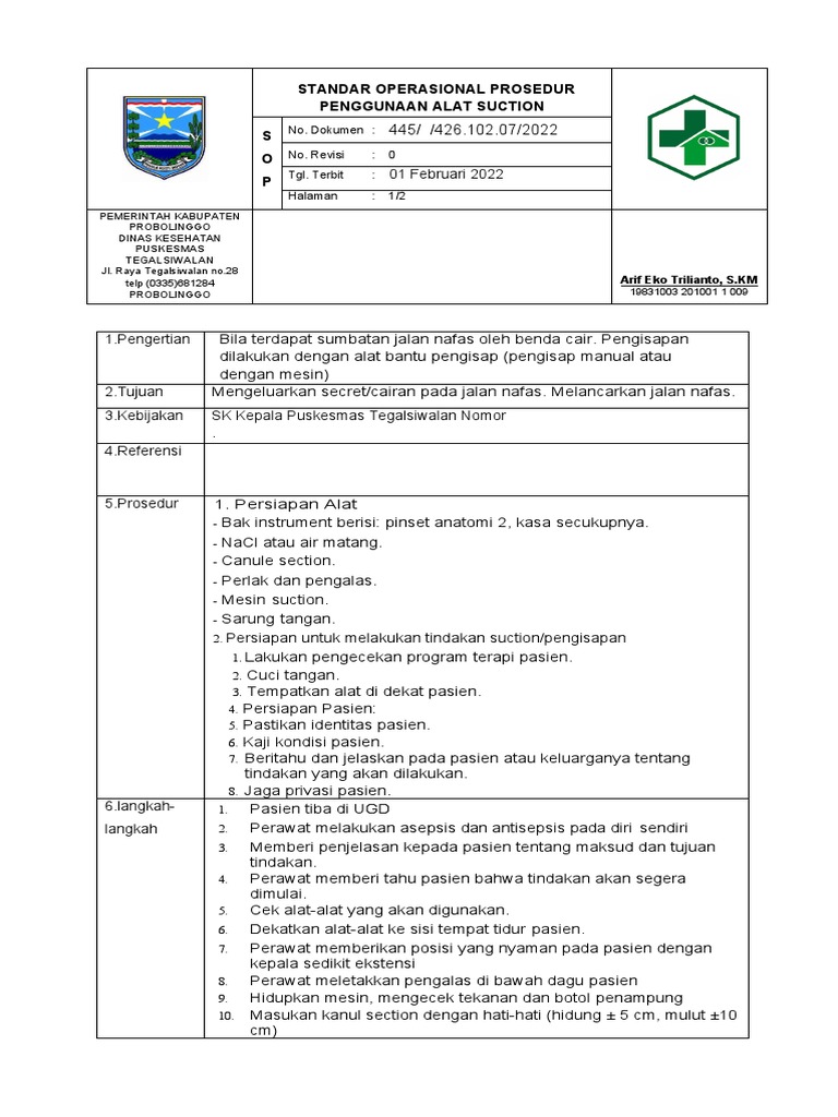 Sop Penggunaan Alat Suction Medis Pdf Pengembangan Diri Kesehatan