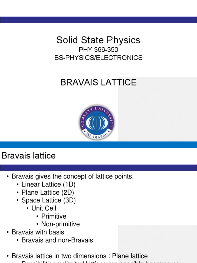 Solid State Physics: Bravais Lattice | PDF | Crystal Structure | Euclid