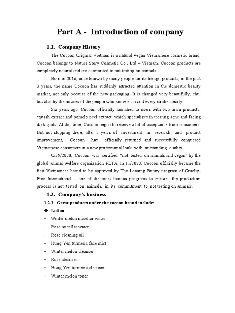 Part A - Introduction of Company | PDF | Cosmetics | Marketing