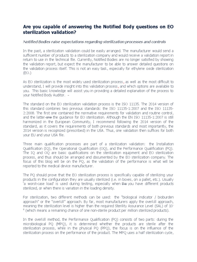 Questions On EO Sterilization Validation | PDF | Sterilization ...