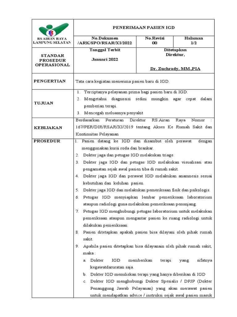 Spo Penerimaan Pasien Igd | PDF
