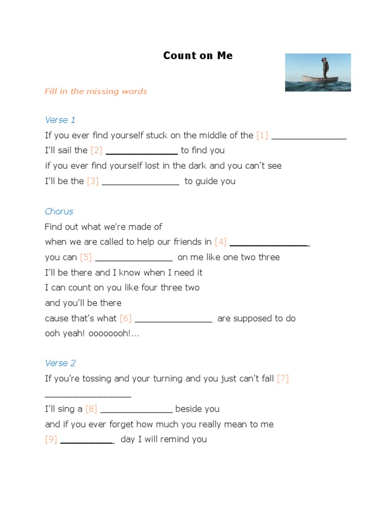 Count On Me - Fill in The Missing Words | PDF
