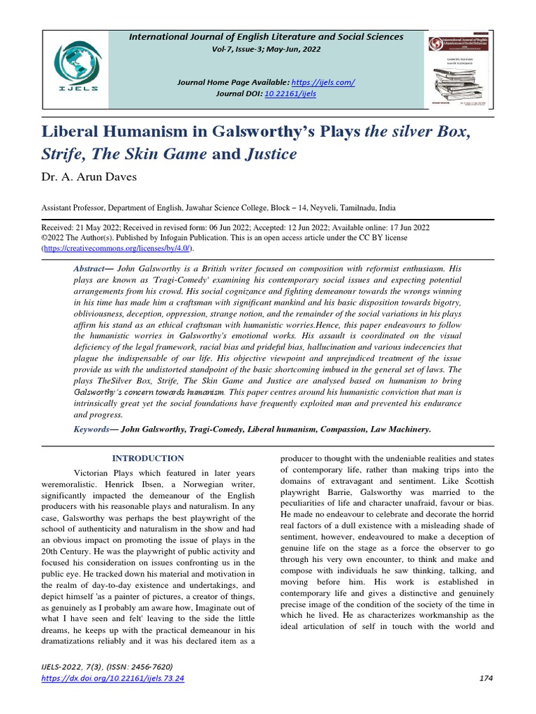 Liberal Humanism in Galsworthy's Plays The Silver Box, Strife, The Skin ...