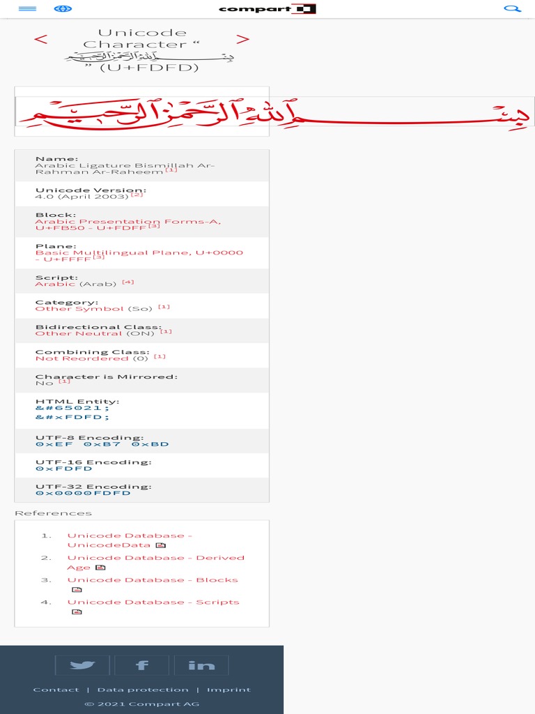 U+FDFD Arabic Ligature Bismillah Ar-Rahman Ar-Raheem Unicode Character ...