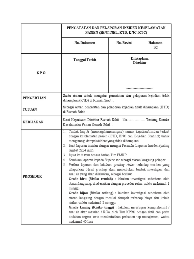 SOP Pencatatan&pelaporan KTD | PDF