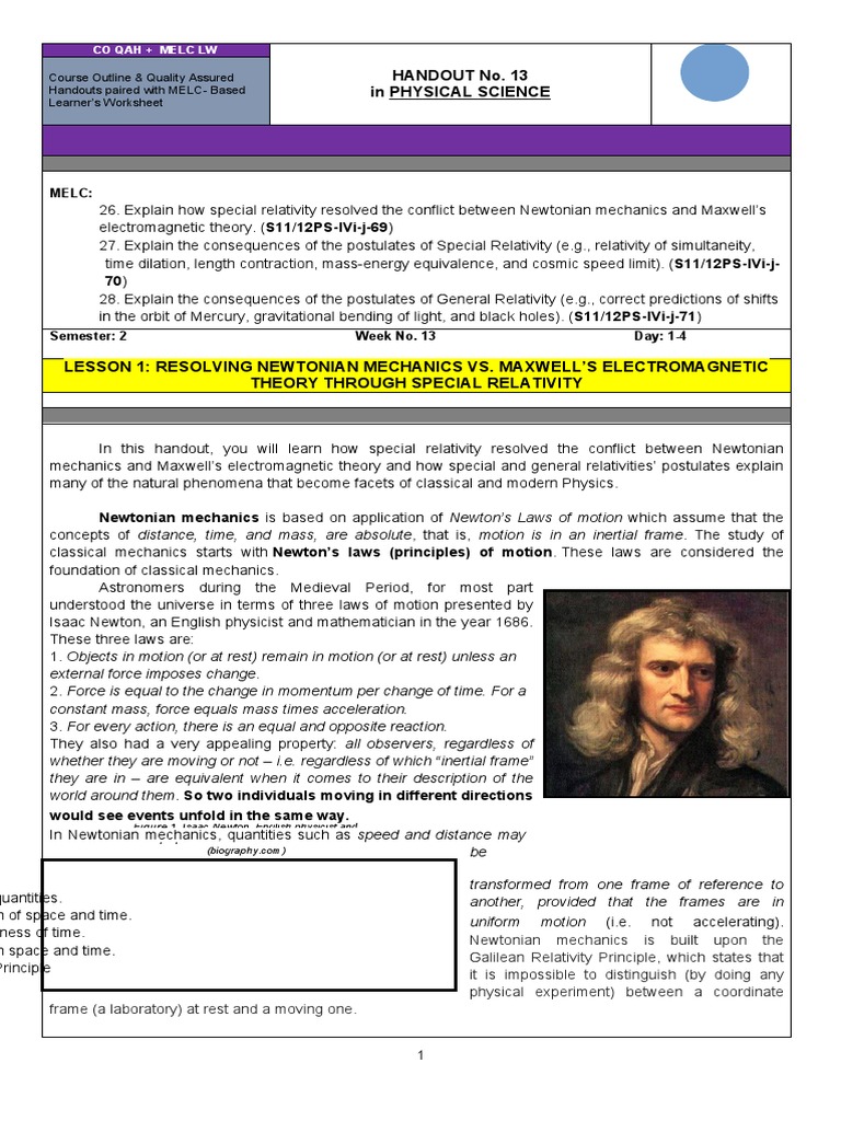 WorksheetHandoutNo.13 MELVIN GRAFIL | PDF | General Relativity ...