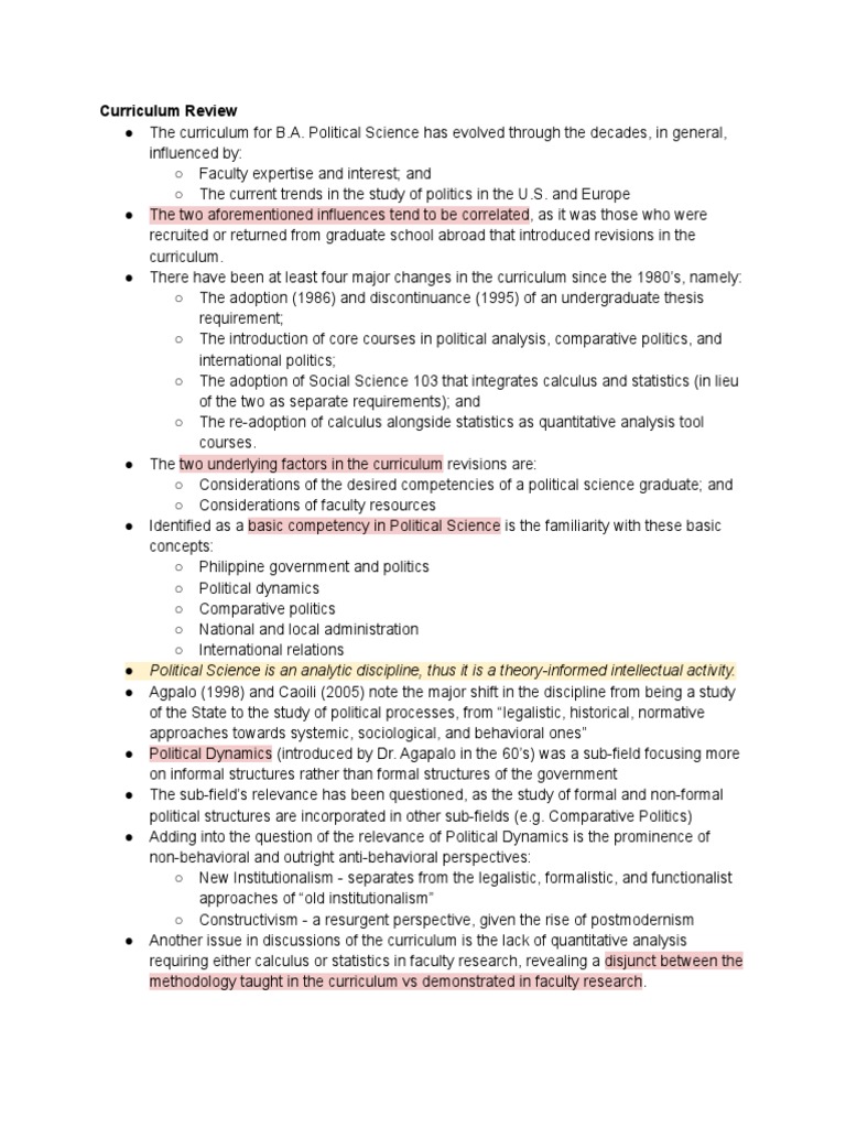 Curriculum Review: Political Science Is An Analytic Discipline, Thus It ...