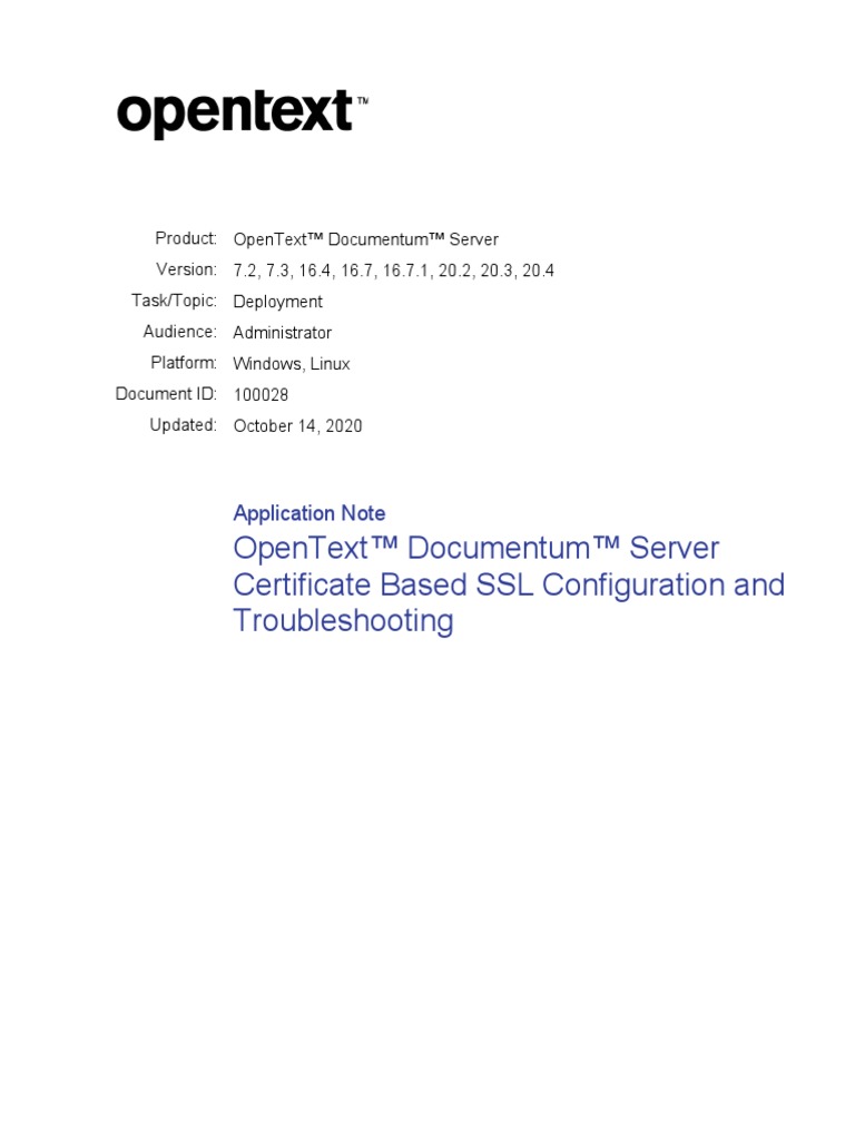 OpenText Documentum Server Certificate Based SSL Configuration and Troubleshooting | PDF ...