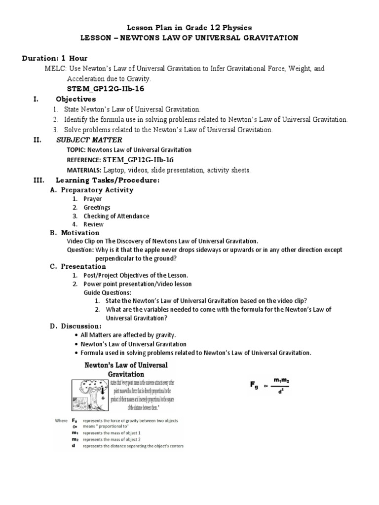 Lesson Plan Observation Grade 12 Physics | PDF | Newton's Law Of ...