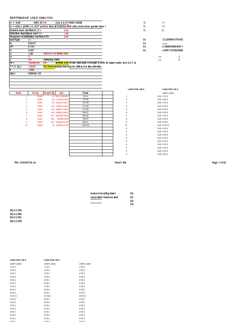BNBC 2020 Earthquake Load Analysis | PDF | Concrete | Reinforced Concrete
