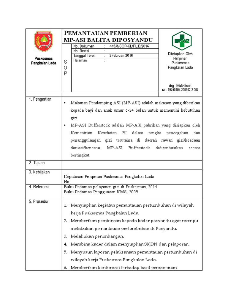 Sop Pemantauan Pemberian Mp-Asi Balita Diposyandu | PDF