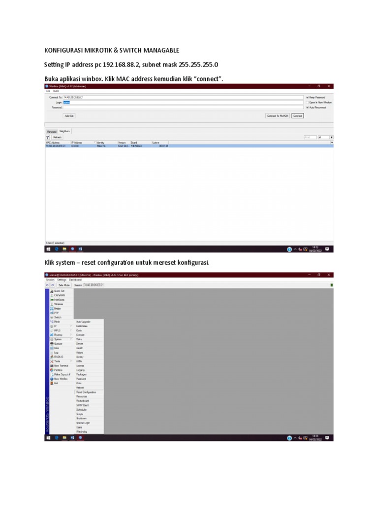 Tutorial Konfigurasi Mikrotik & Switch Managable Prolink | PDF