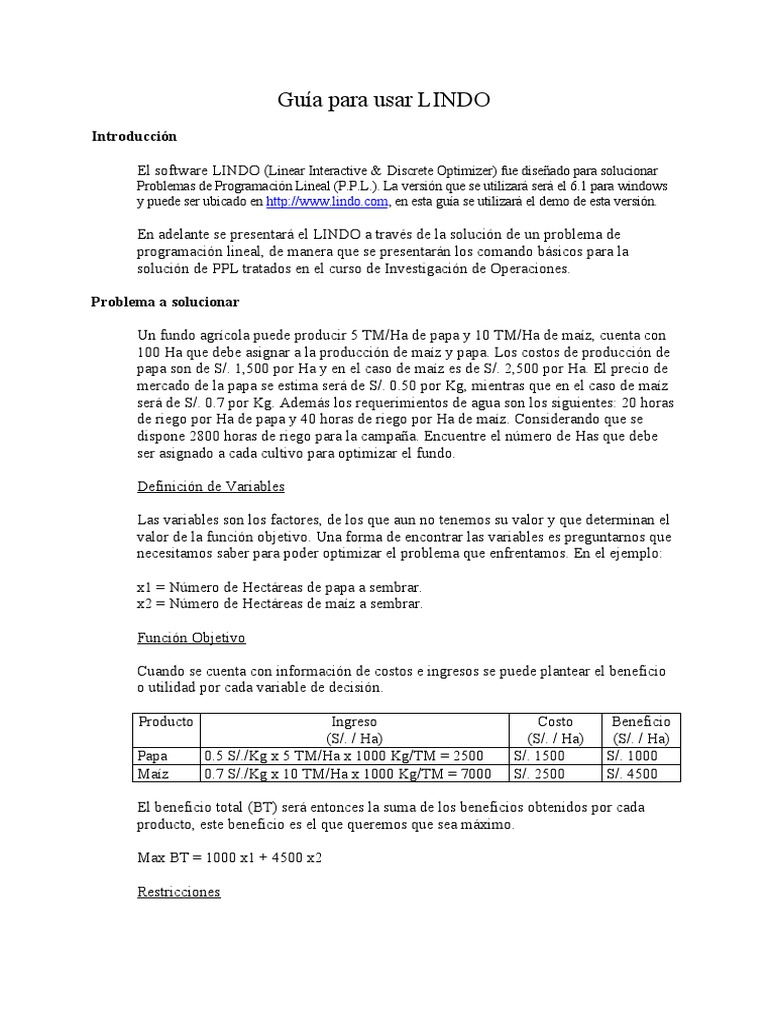 Guia para Usar LINDO | PDF | Ventana (informática) | Agua