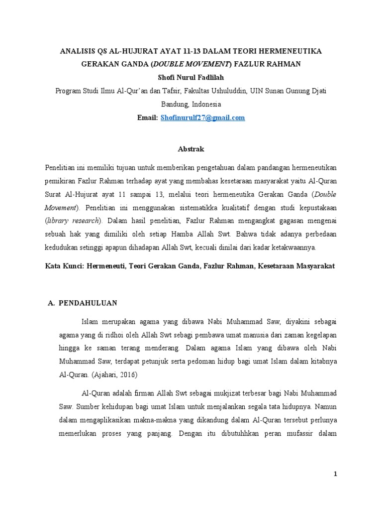 Analisis Teori Hermeneutika Fazlur Rahman | PDF | Sains & Matematika