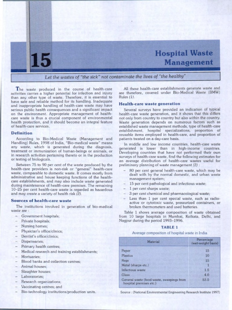 Hospital Waste Management Overview | PDF | Incineration | Waste Management