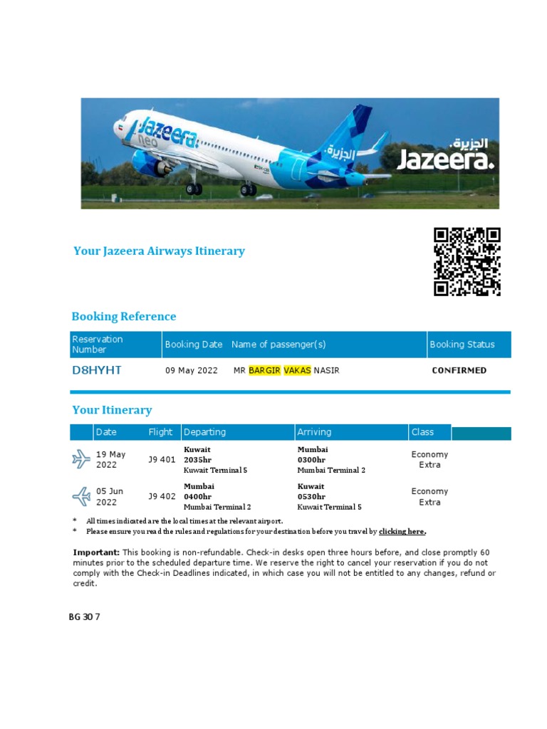 Your Jazeera Airways Itinerary Details | PDF