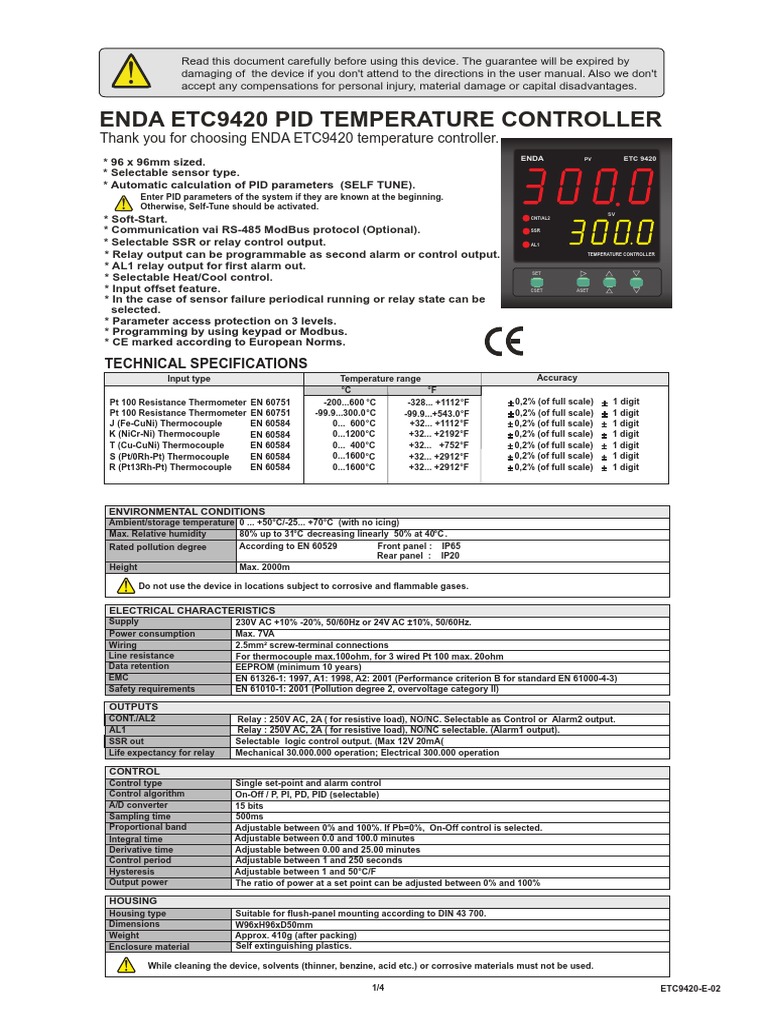 Thank You For Choosing ENDA ETC9420 Temperature Controller | PDF | Thermocouple | Parameter ...