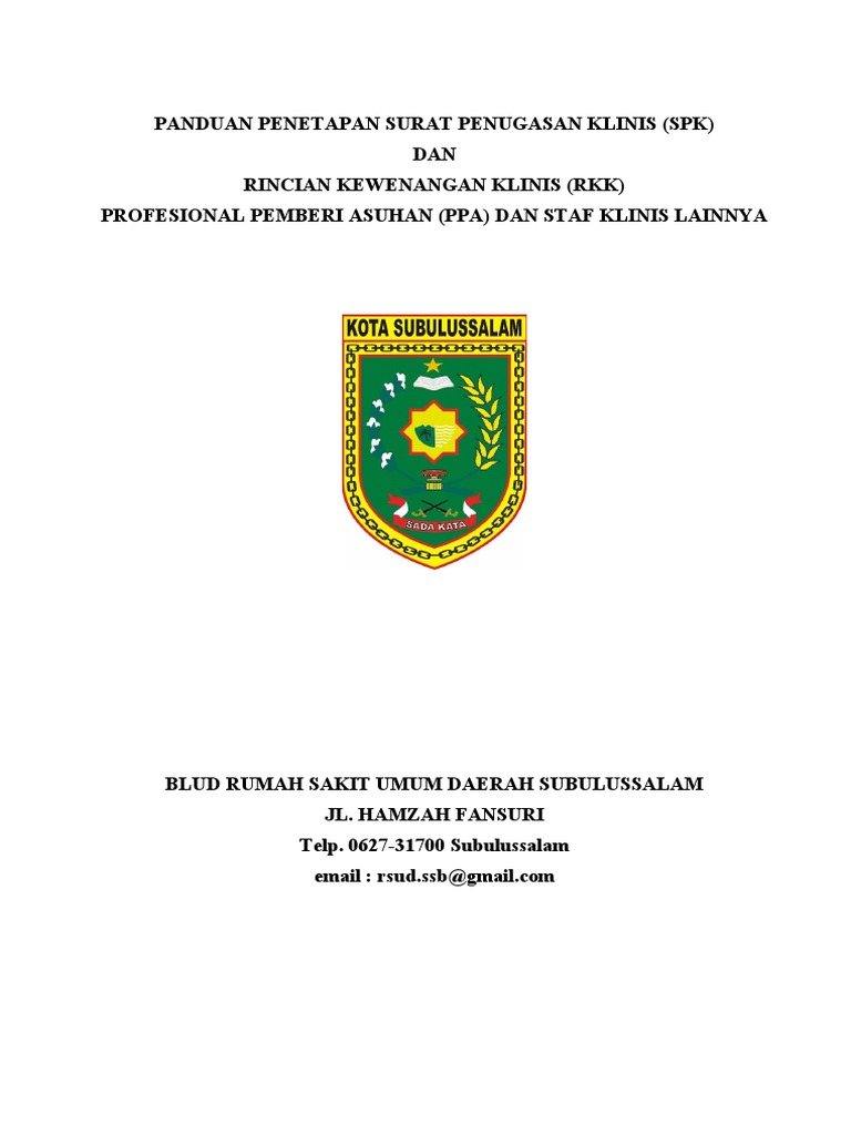 Panduan Penetapan Surat Penugasan Klinis (SPK) Dan Rincian Kewenangan Klinis (RKK) | PDF