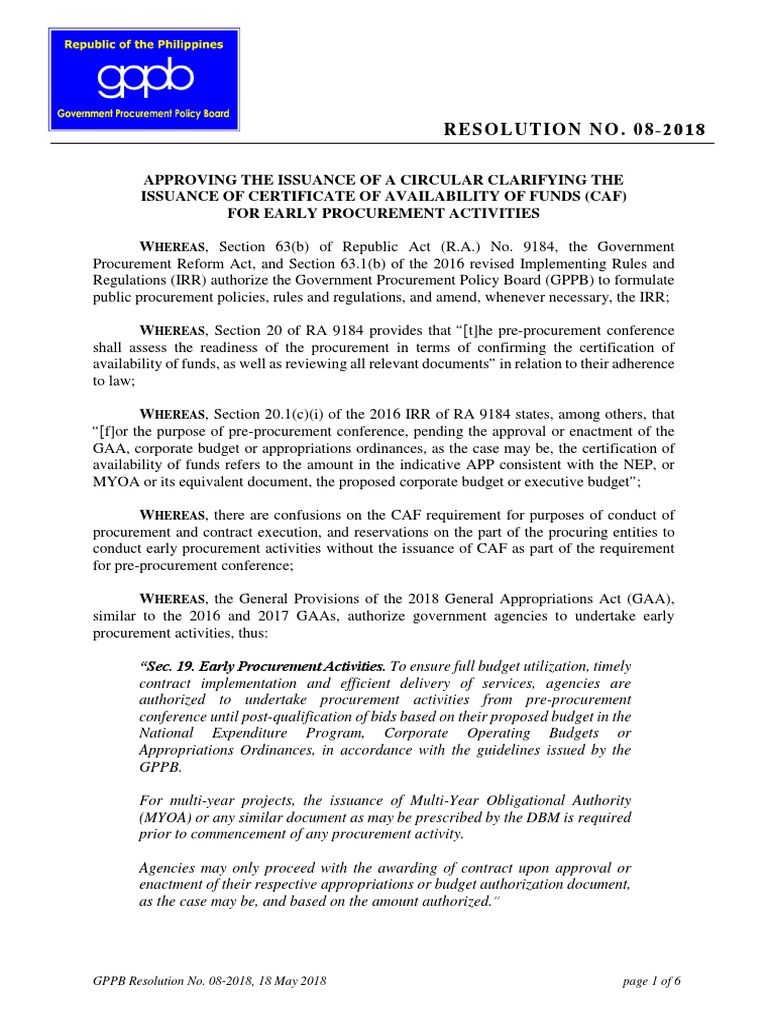 GPPB Resolution No. 08-2018 | Download Free PDF | Budget | Government