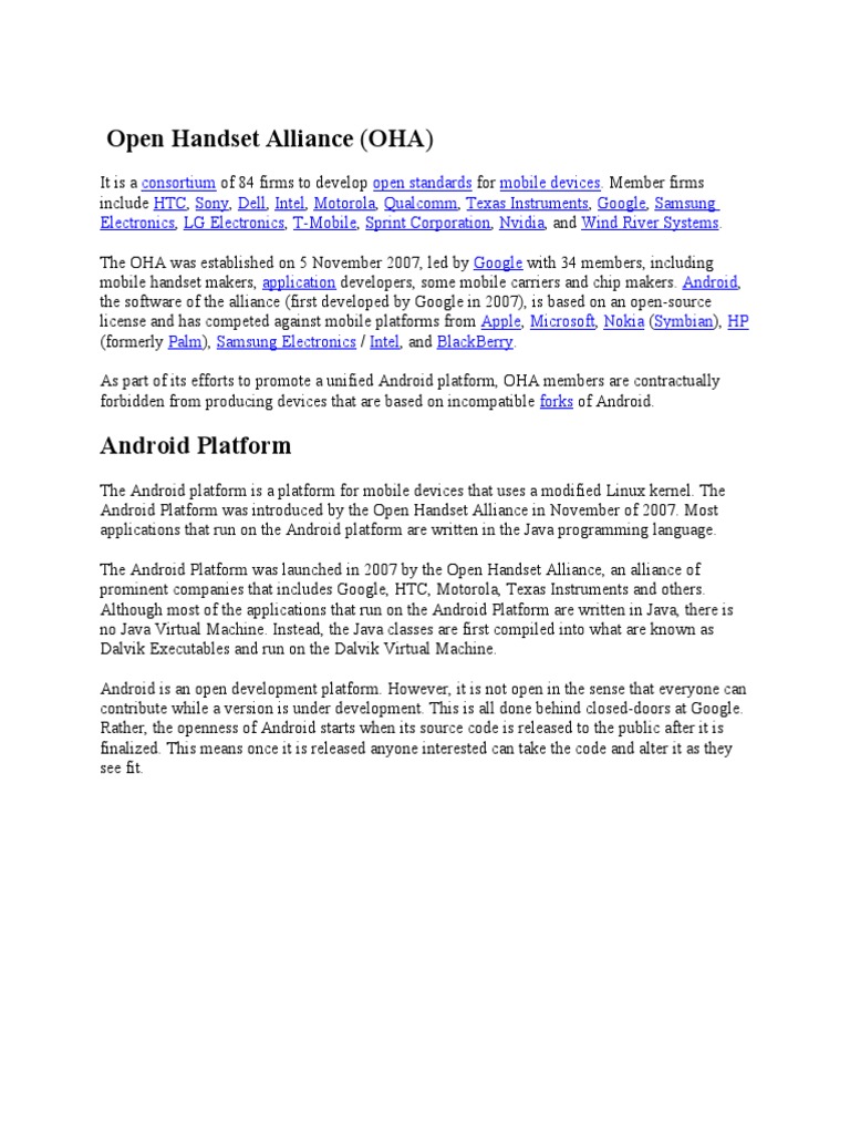 Open Handset Alliance | PDF | Android (Operating System) | Software ...