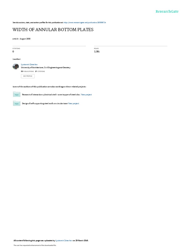 Width of Annular Bottom Plates | PDF | Bending | Continuum Mechanics