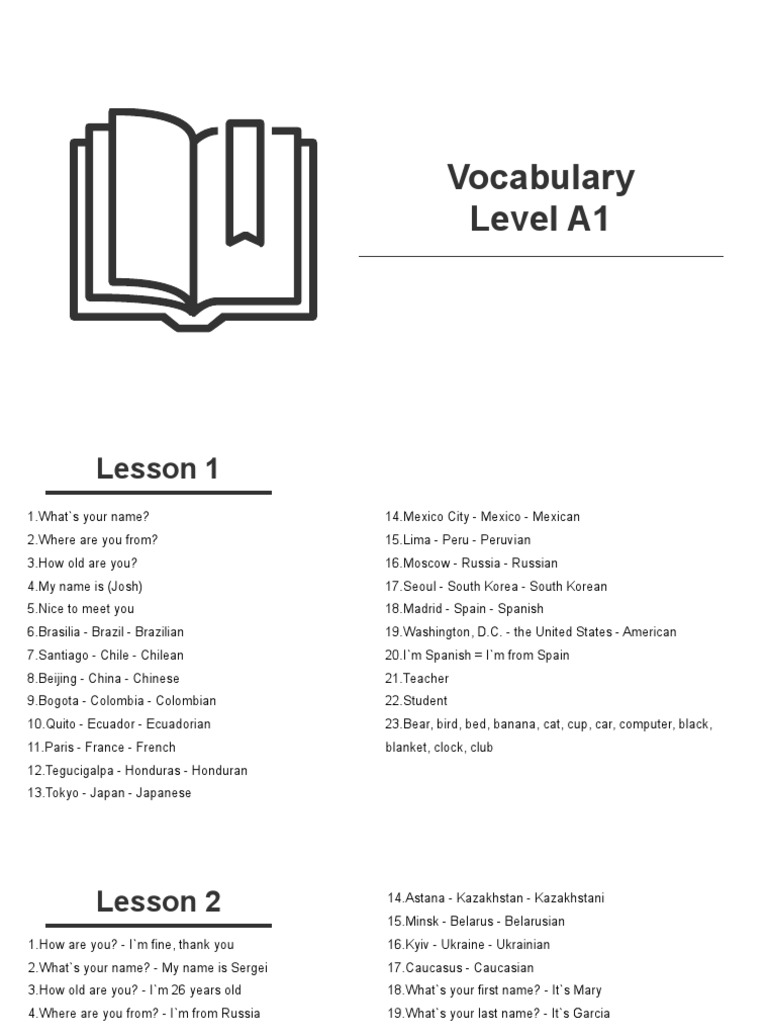 Vocabulary A1 | PDF | Ecuador
