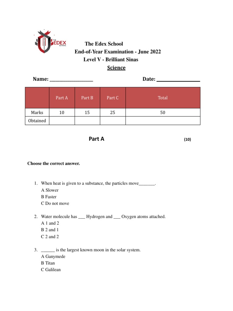 Year 5 Finals Assessment Science | PDF | Liquids | Atoms