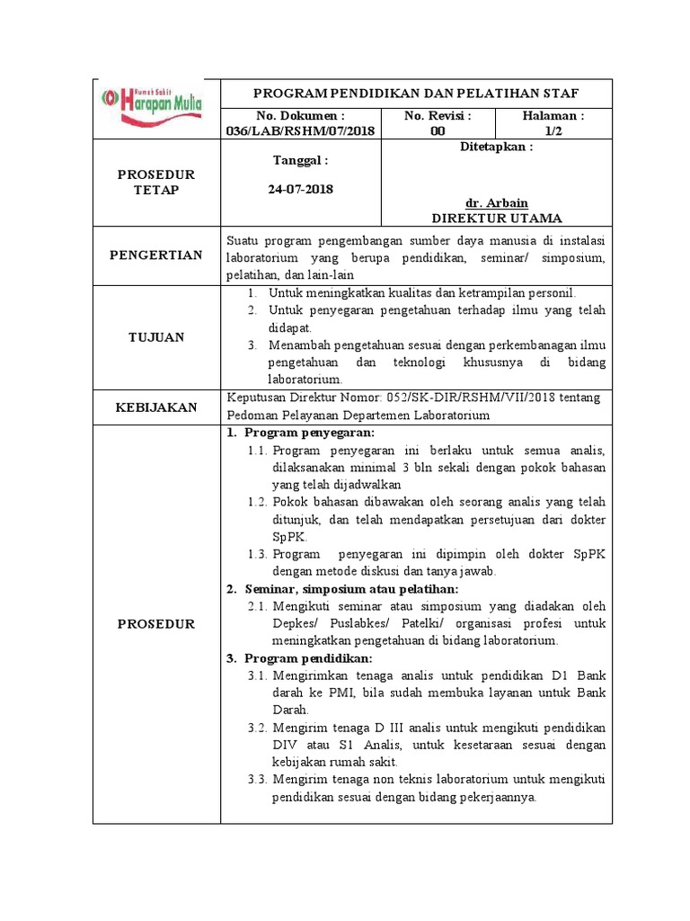 SOP Program Pendidikan Dan Pelatihan Karyawan | PDF | Bisnis