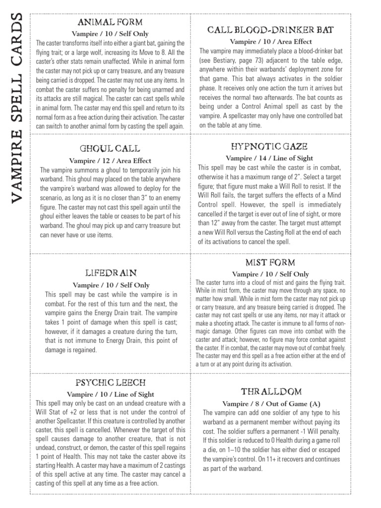 Frostgrave Vampire Spell Cards | PDF