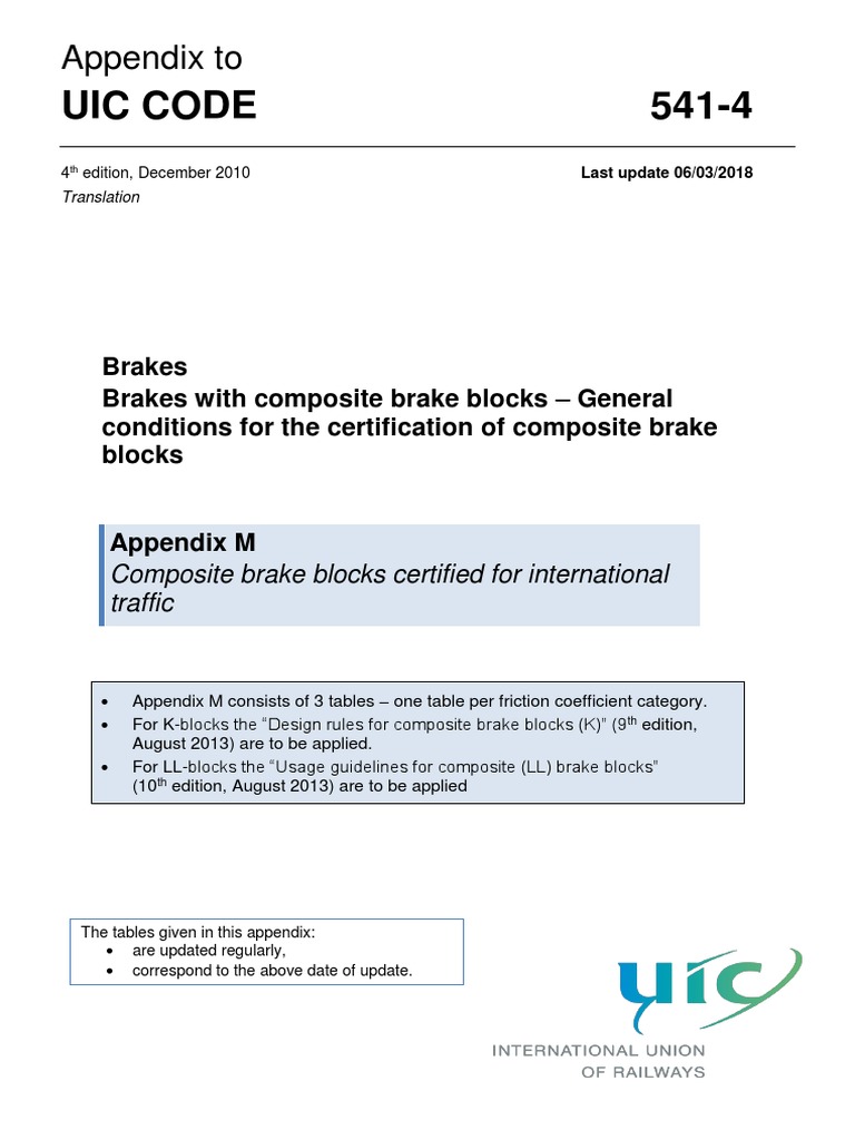 Uic Code 541-4: Appendix To | Download Free PDF | Brake | Transport